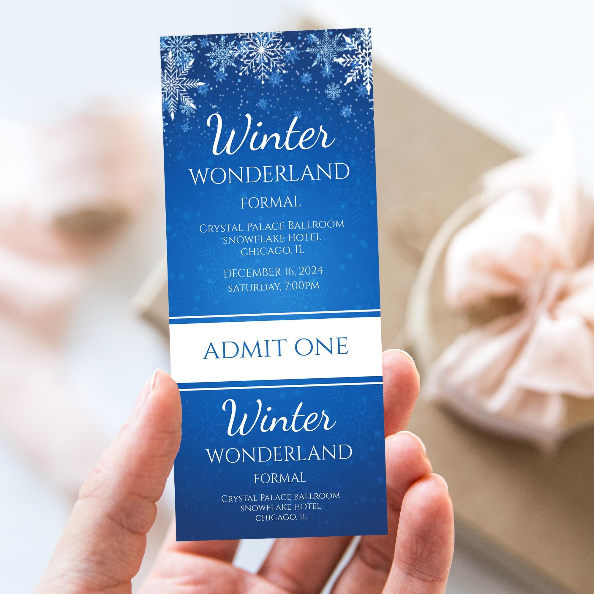 Editable Winter Formal Dance Ticket Invitation, Winter Wonderland ...