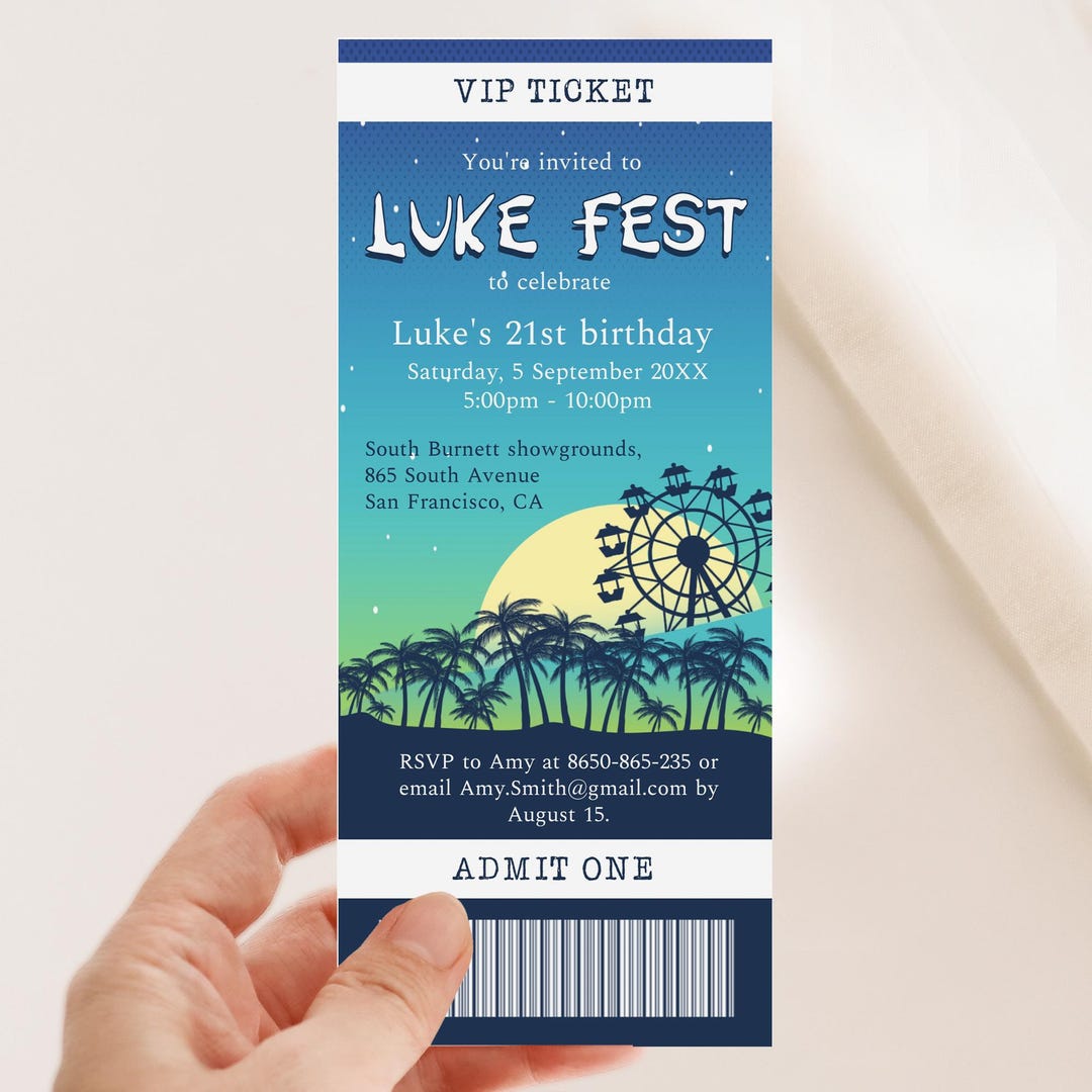 Music Festival Birthday Ticket Invitation Template, Man Music Festival ...