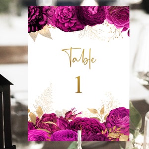 Hot Pink and Gold Table Number Sign, Party Decor, Editable Table Number ...