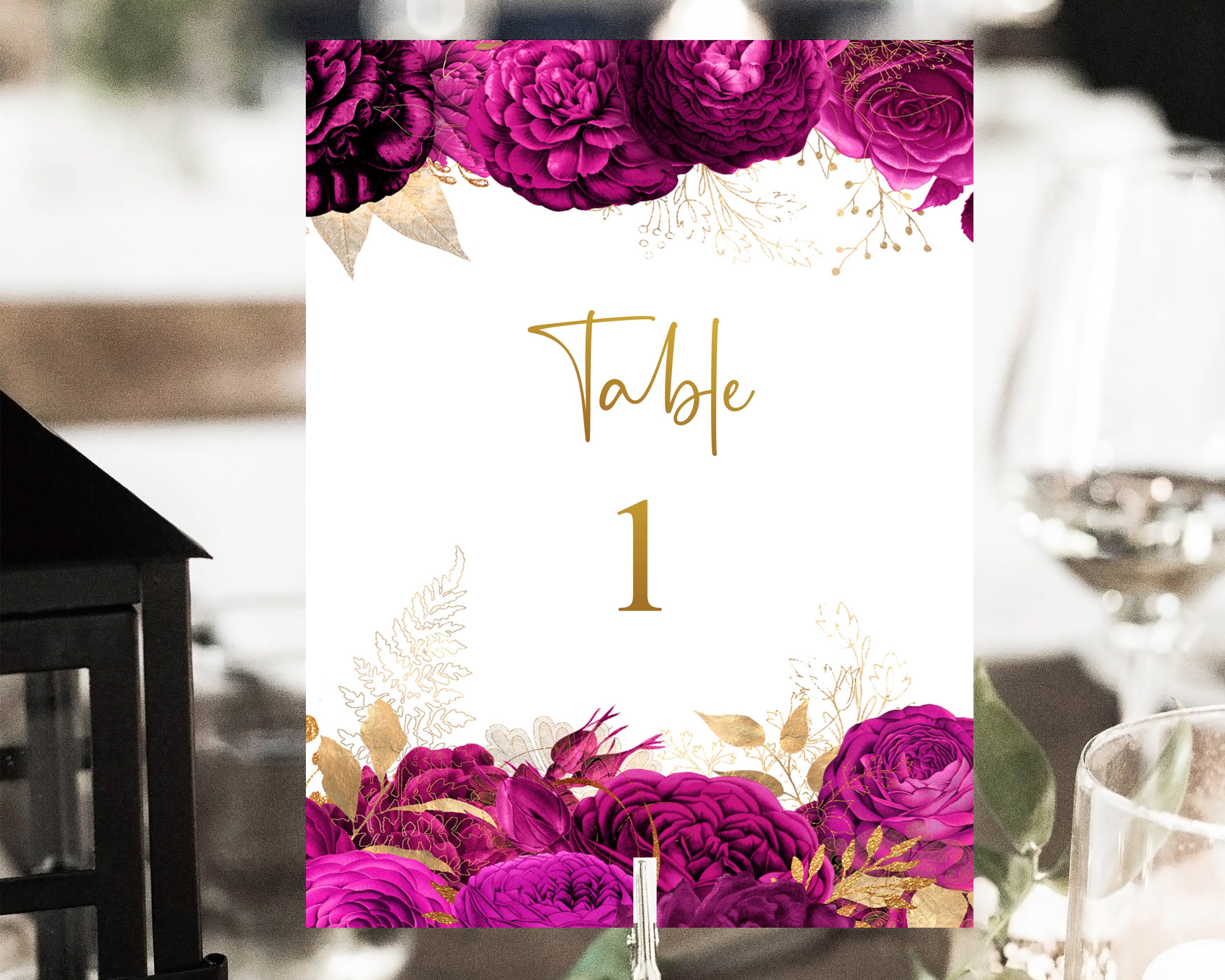 Hot Pink and Gold Table Number Sign Party Decor Editable - Etsy