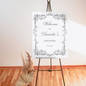 Silver Welcome Sign, White and Silver Quinceanera Custom Sign Sign ...