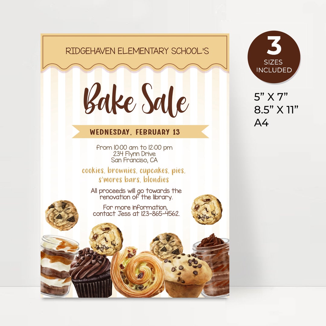 Bake Sale Fundraising Flyer, Bake Sale Sign, DIY Market Sale, Community ...