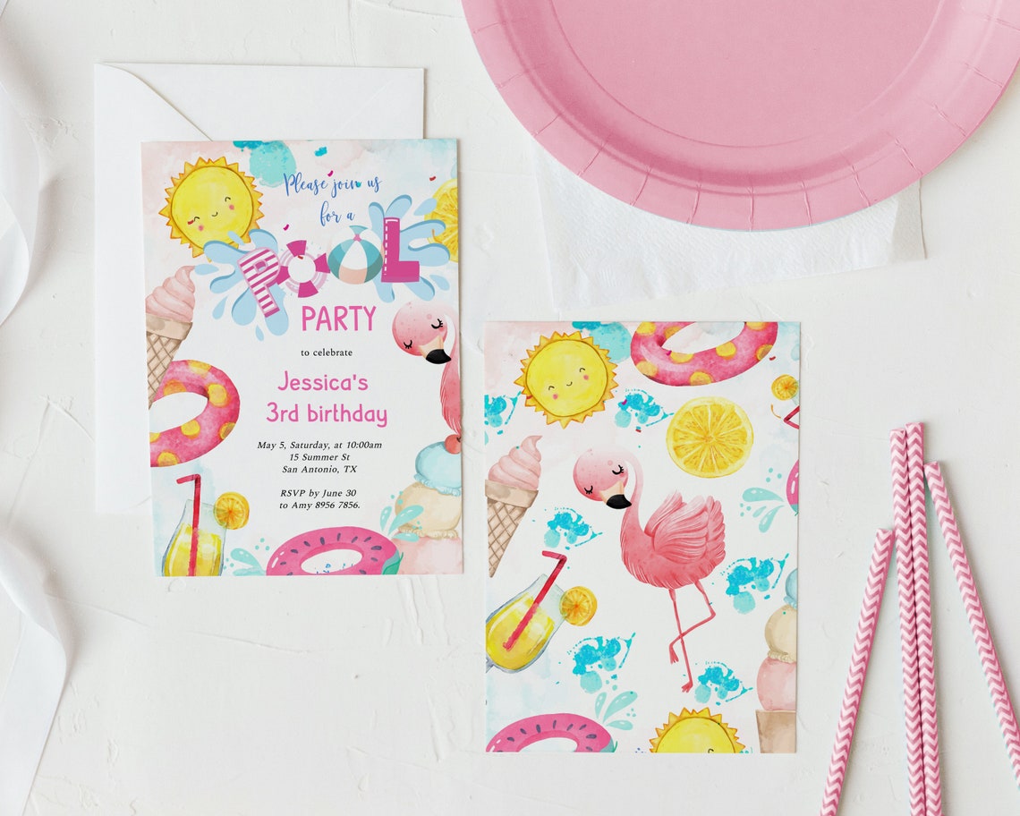 Pool Party Invitation Editable Pool Birthday Party - Etsy