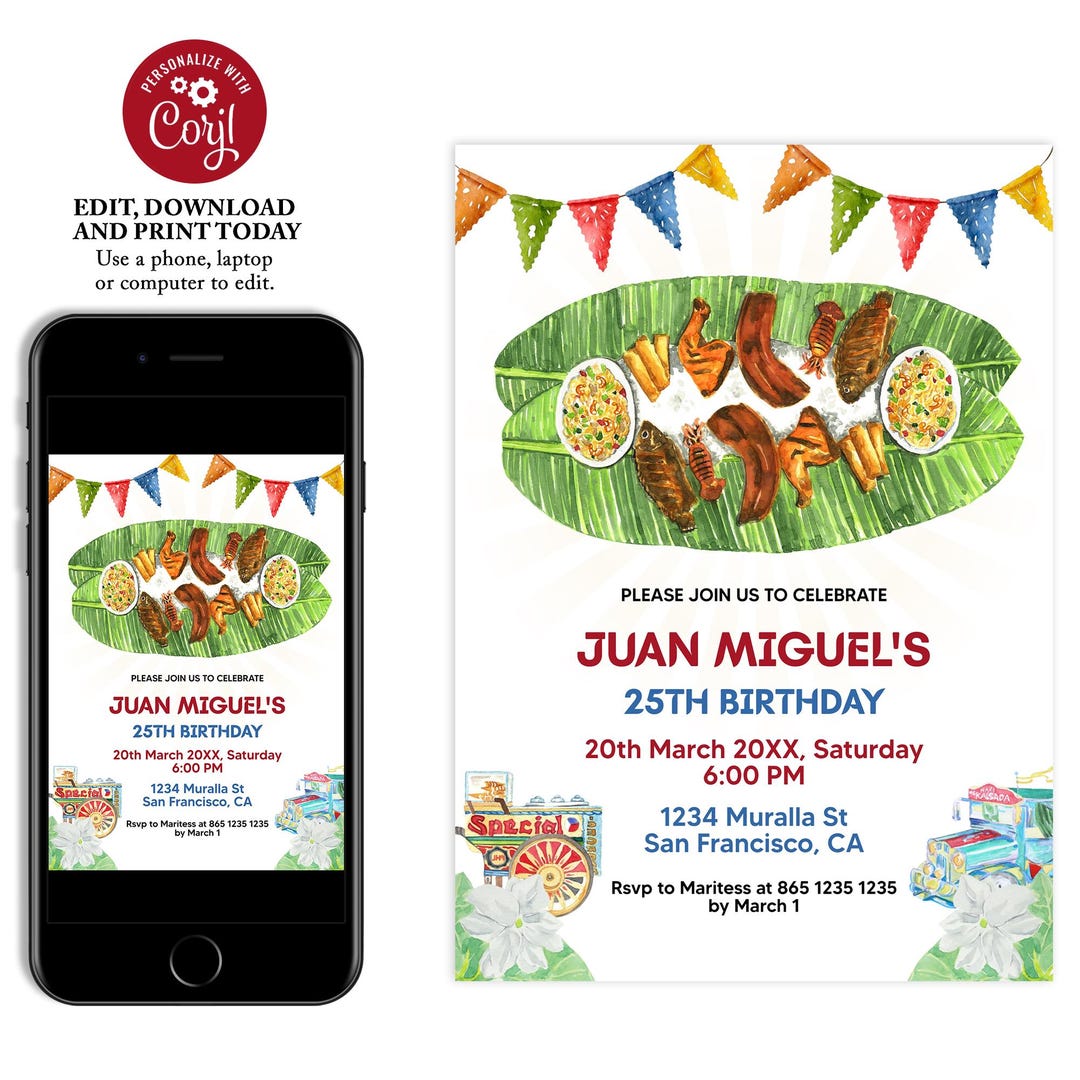 Filipino Birthday Invitation, Boodle Fight Invitation, Filipino Fiesta ...