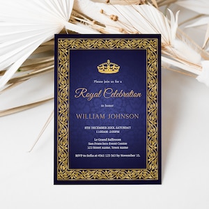 Royal Birthday Party Invitation, King, Queen, Blue and Gold Birthday ...