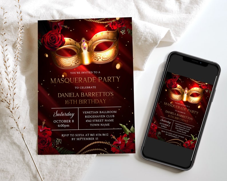 Masquerade Birthday Party Invitation Masquerade Invitation - Etsy