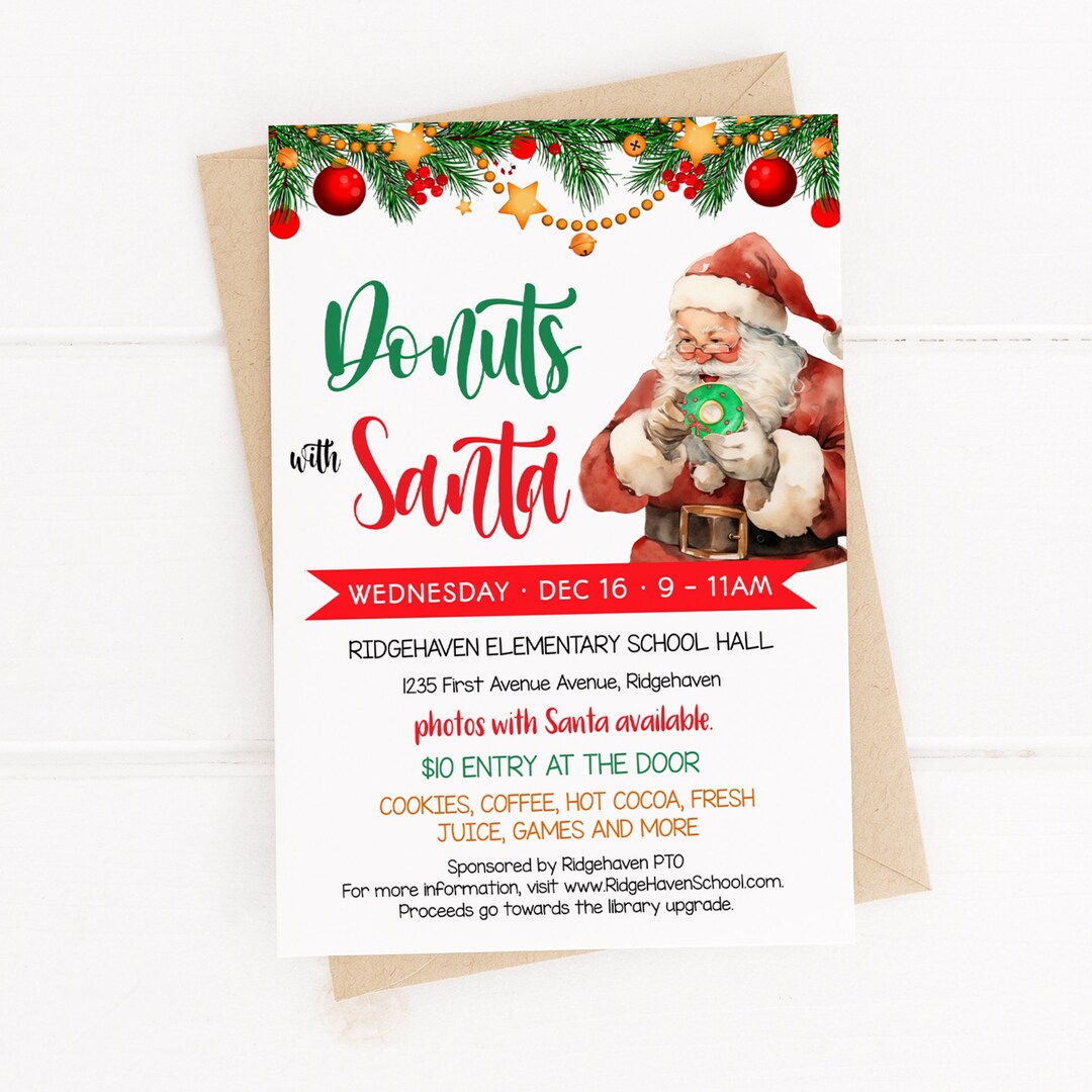 EDITABLE Donuts With Santa Flyer, Printable Santa Donuts Invitation ...