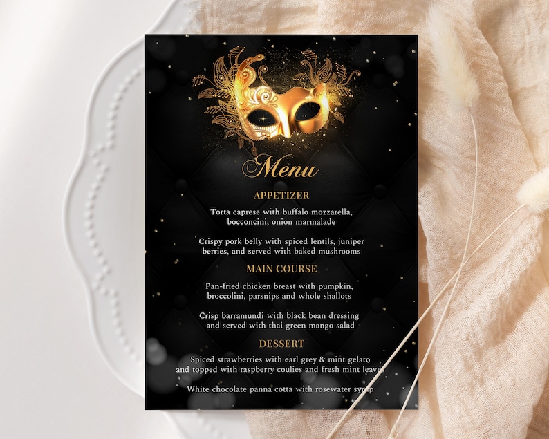Black and Gold Masquerade Menu Template Masquerade Prom Menu - Etsy