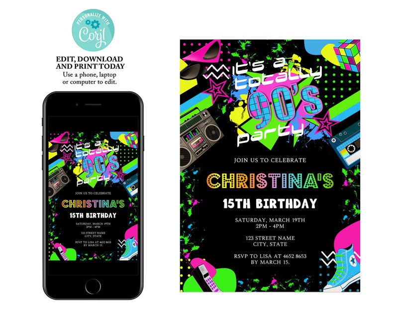 90s Birthday Invitation 90s Theme Invitation 90s Invitation - Etsy
