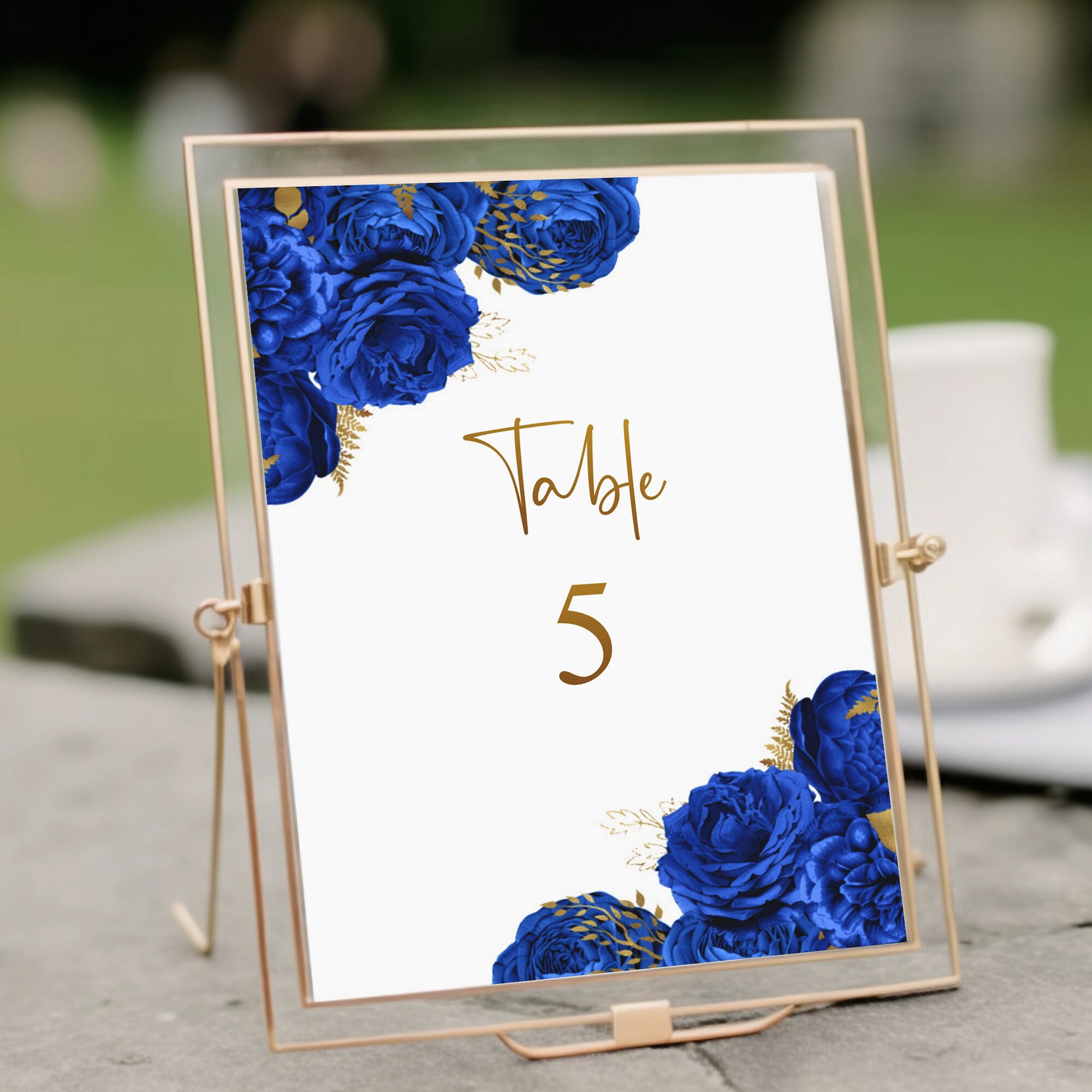 Blue and Gold Floral Table Number Template, Printable Royal Blue Table ...