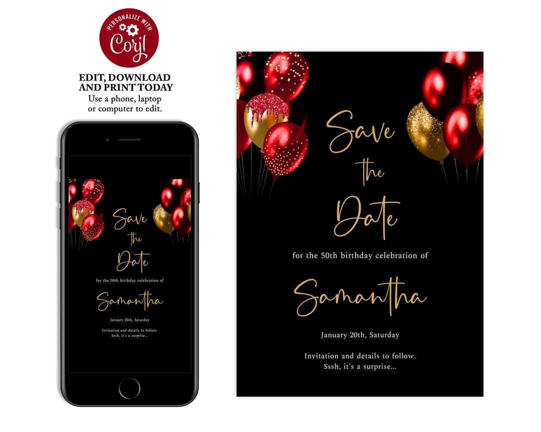 Black and Red Save the Date Template, Save the Date for Adult ...