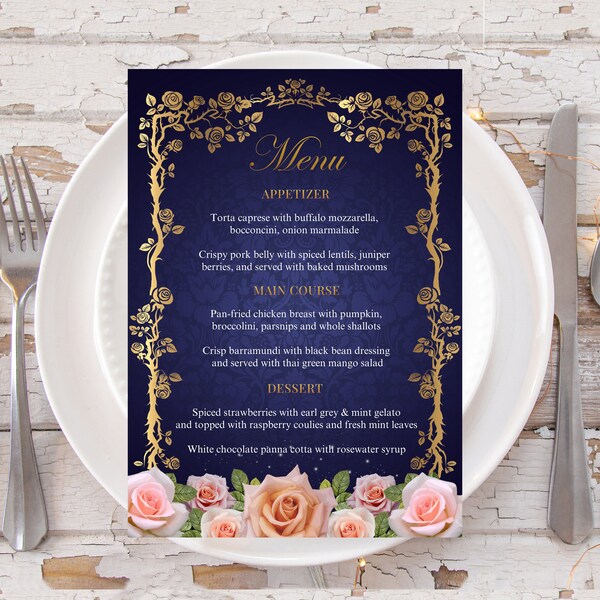 Navy and Gold Menu - Etsy