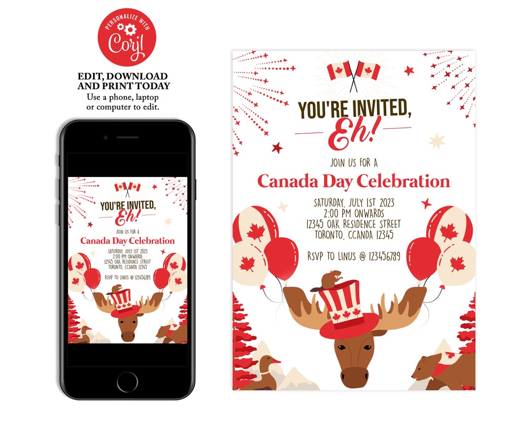 Editable Canada Day Celebration Invitation, Canada Day Party Invite ...