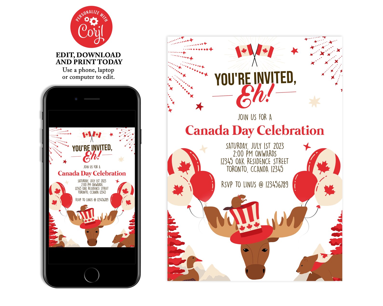 Editable Canada Day Celebration Invitation, Canada Day Party Invite ...