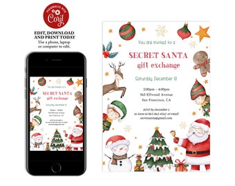 Secret Santa Invitation, Gift Exchange Party, Editable Christmas ...
