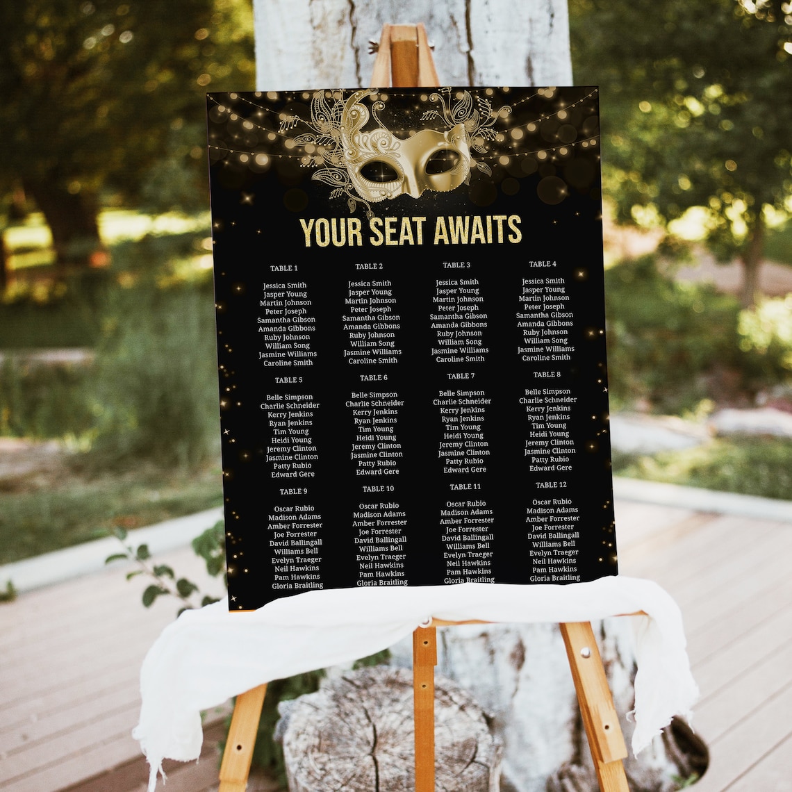 Masquerade Gold and Black Seating Sign, Mardi Gras Seating Chart, Your ...
