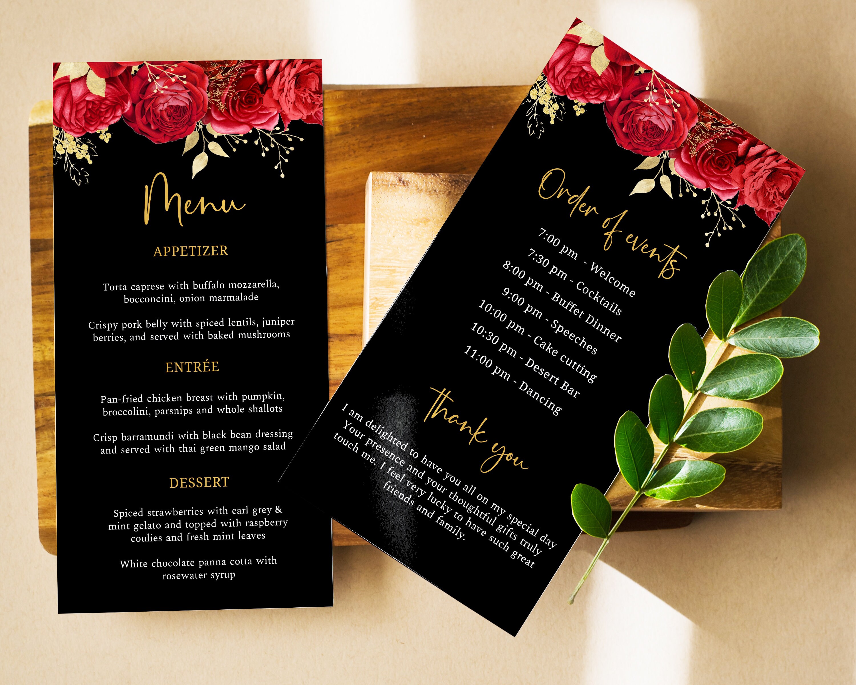 Red and Gold Floral Birthday Program, Birthday Program Template, Menu ...