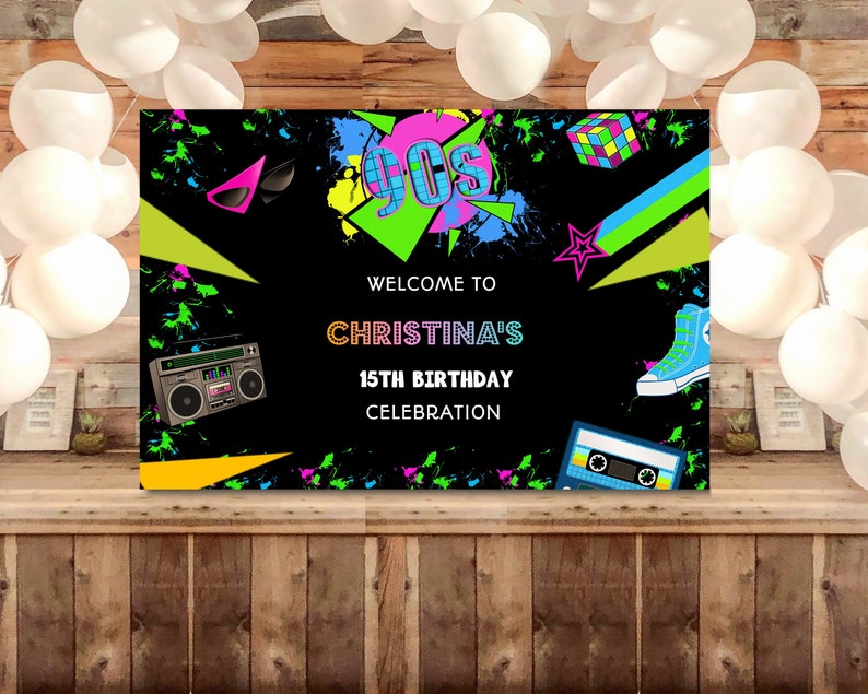 90s Party Backdrop 90s Theme Banner 90s Printable Custom - Etsy