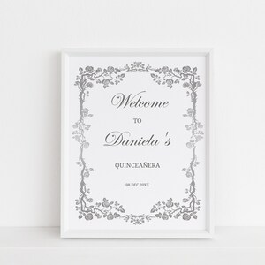 Silver Welcome Sign, White and Silver Quinceanera Custom Sign Sign ...
