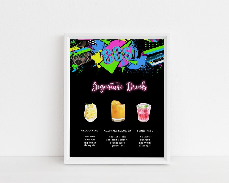 80s Bar Menu Sign Signature Drinks Sign Chalkboard Design - Etsy
