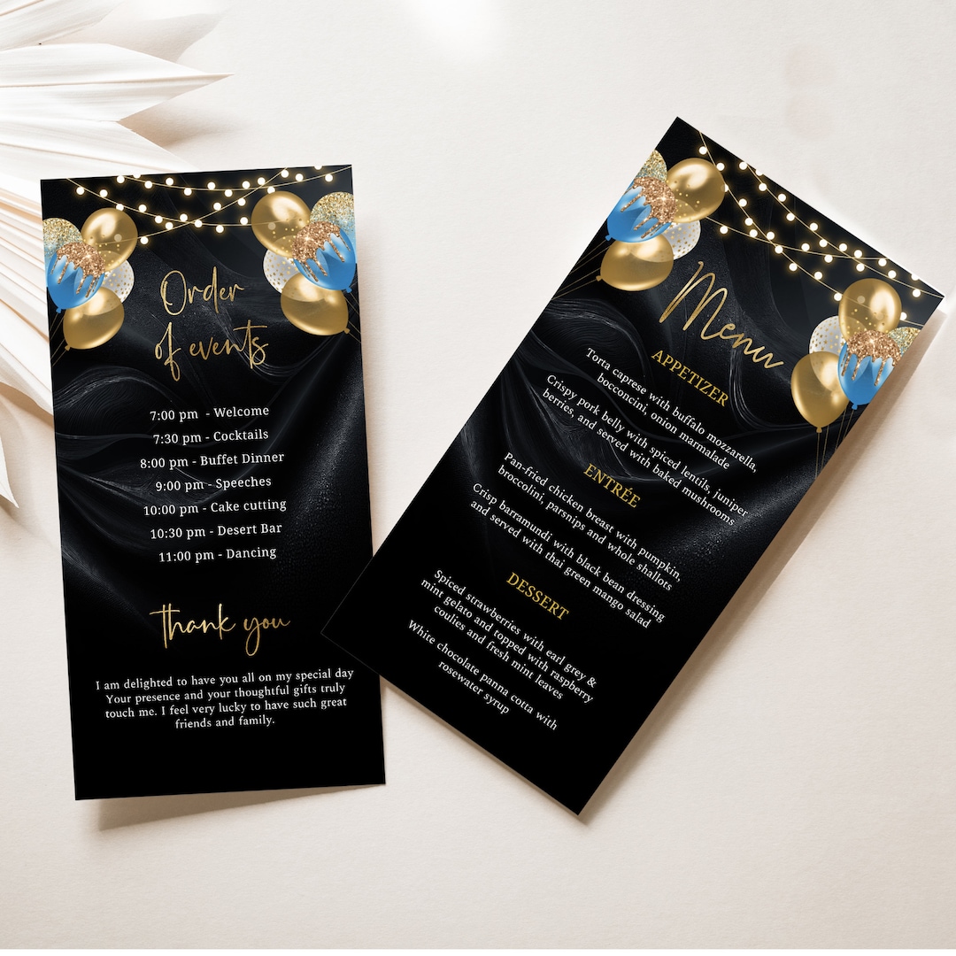 Light Blue and Gold Balloons Birthday Program, Birthday Program ...