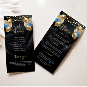 Light Blue and Gold Balloons Birthday Program, Birthday Program ...