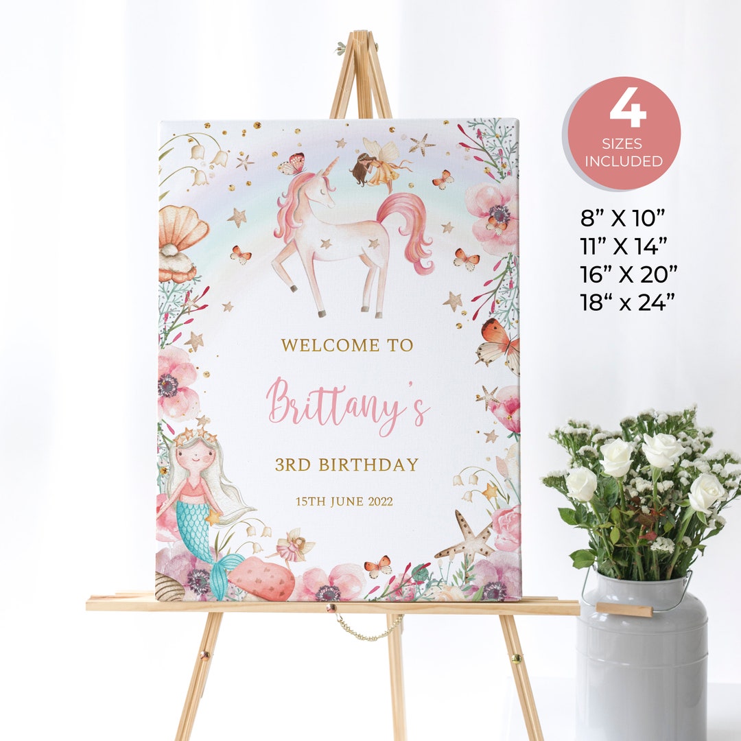 Unicorn Welcome Sign, Magical Floral Fairy Princess Party Sign ...