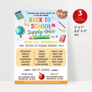 School Supply Drive Flyer, Printable PTA PTO Flyer, School Supplies ...