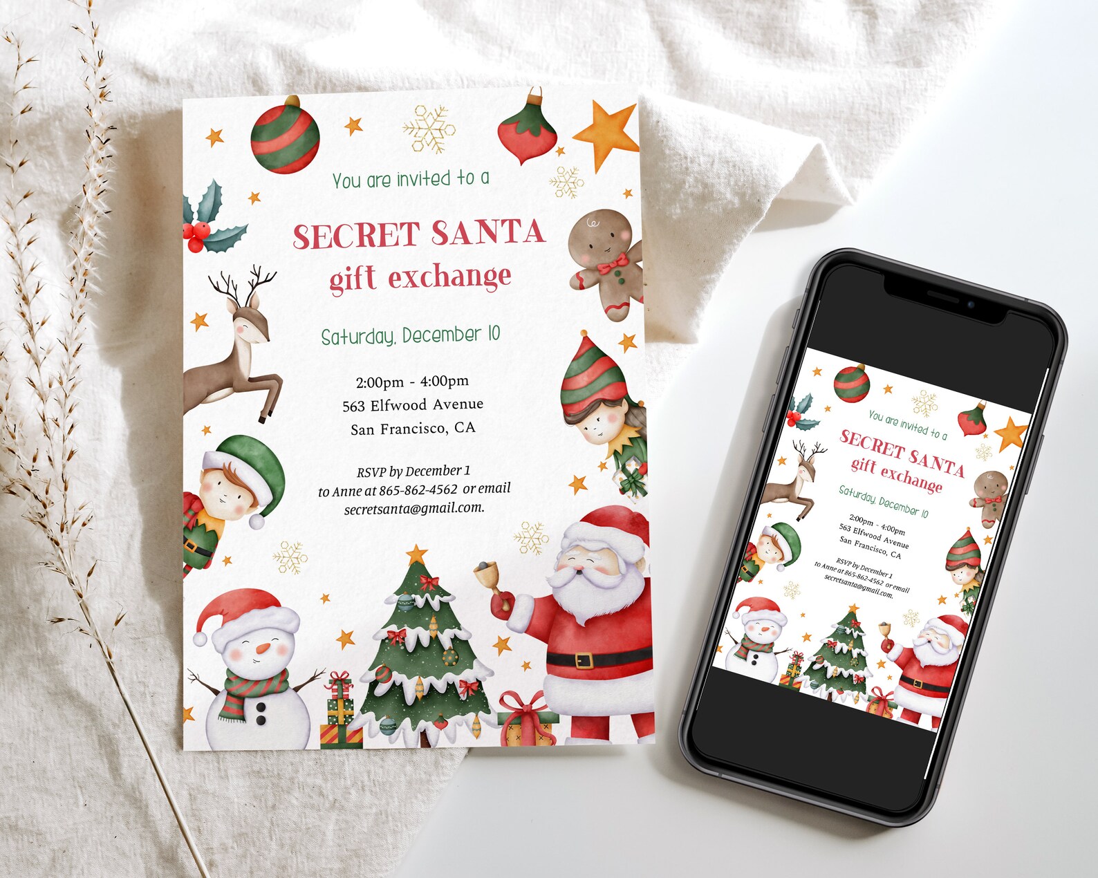 Secret Santa Gift Exchange Invitation, Christmas Party Invite, Holiday ...