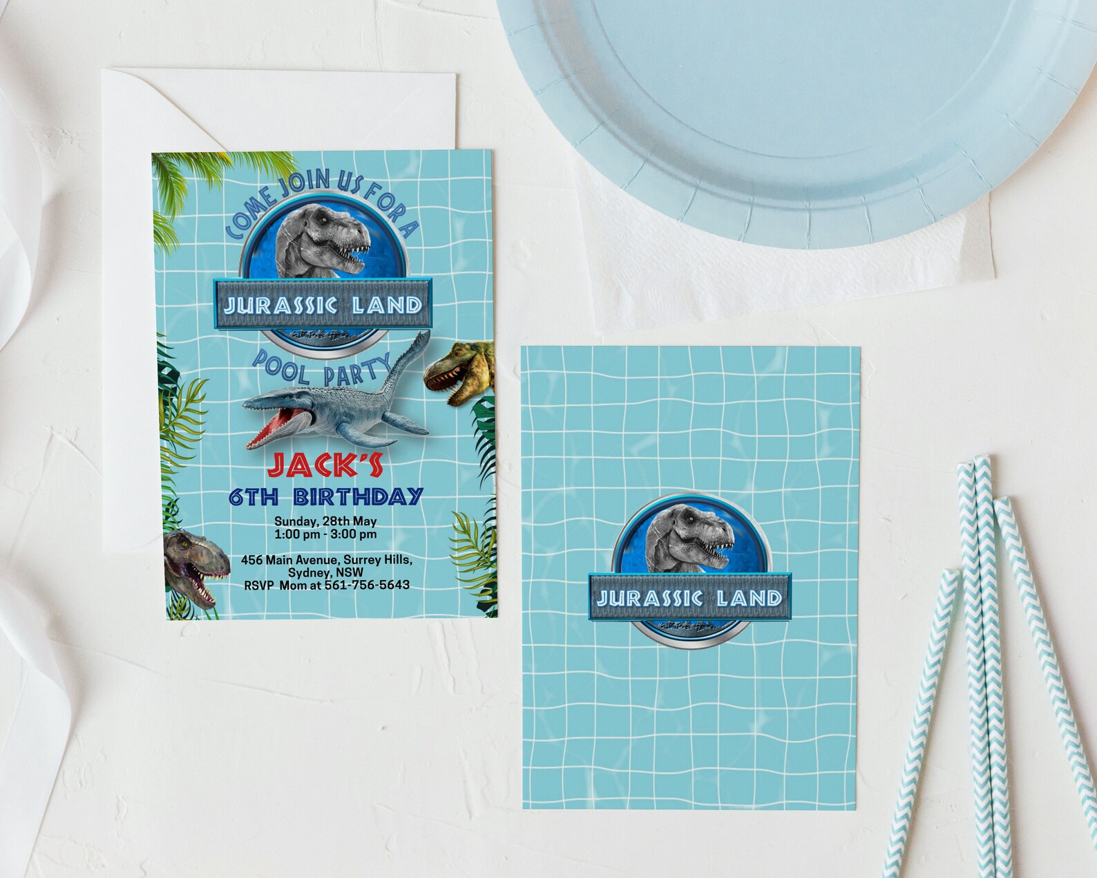 Dinosaur Pool Party Invitation, Dinosaur Birthday Party, Jurassic Pool ...
