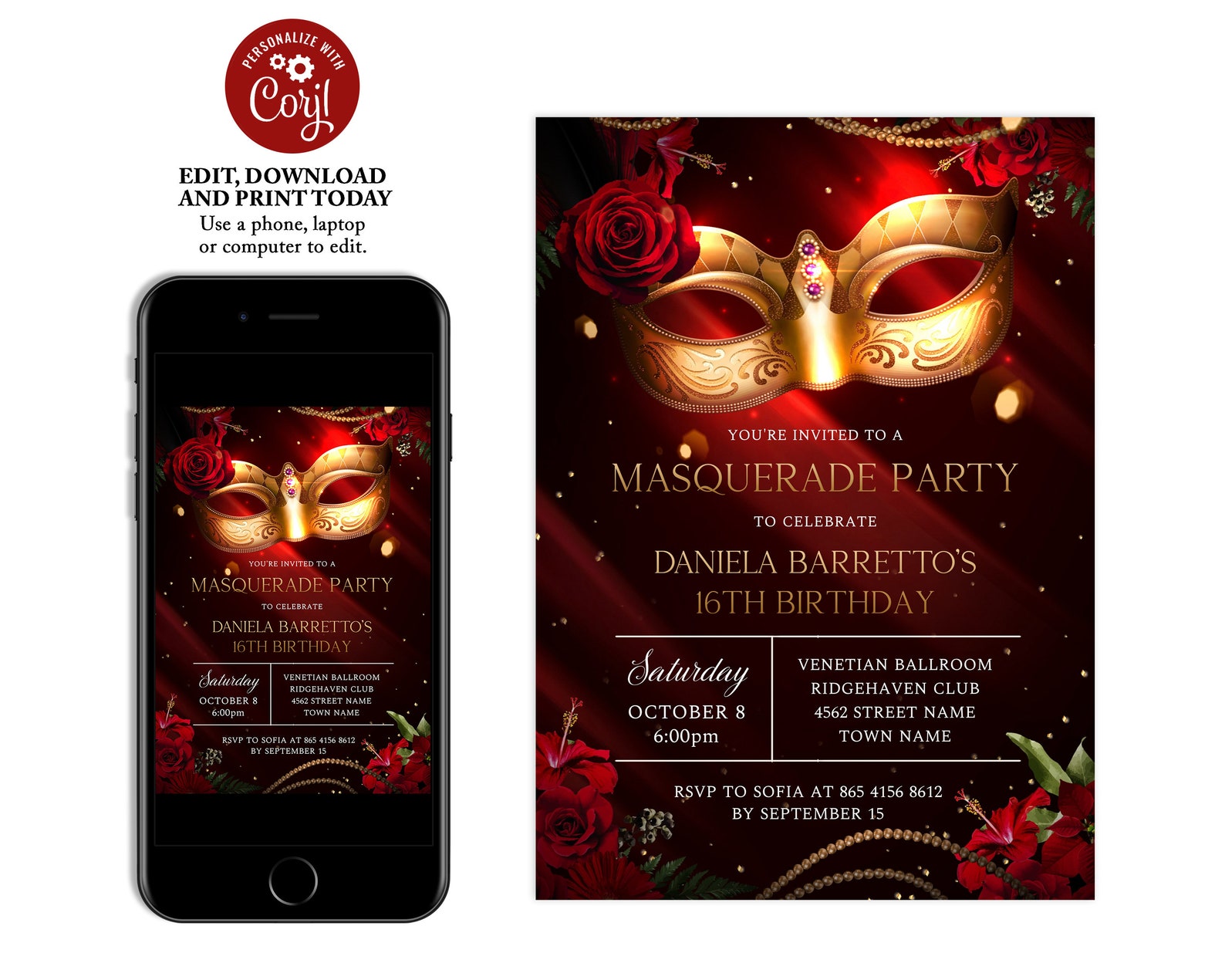 Masquerade Birthday Party Invitation Masquerade Invitation - Etsy