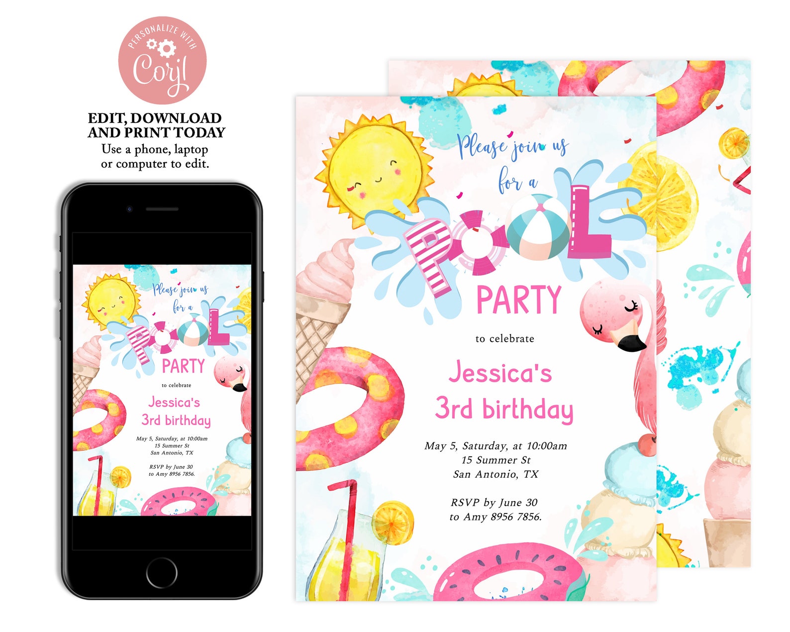 Pool Party Invitation Editable Pool Birthday Party - Etsy