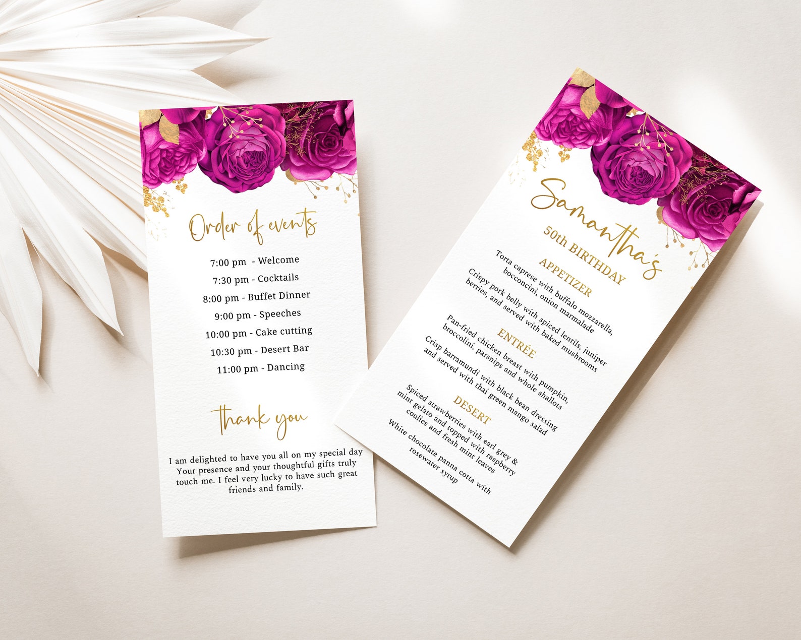 Hot Pink and Gold Floral Birthday Program Birthday Program - Etsy