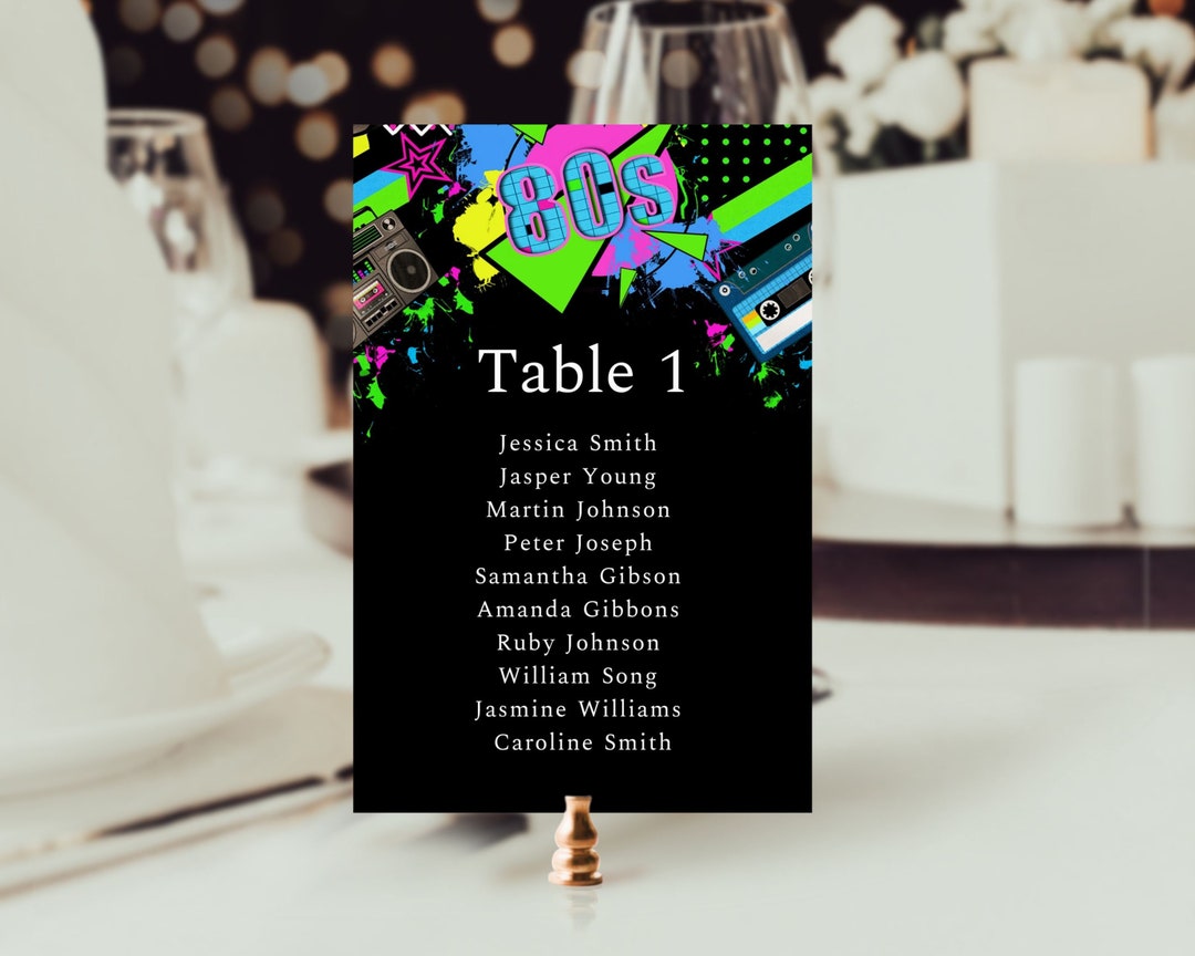 80s Table Number Template, 80s Theme Party, 80s Birthday Card, Back to ...