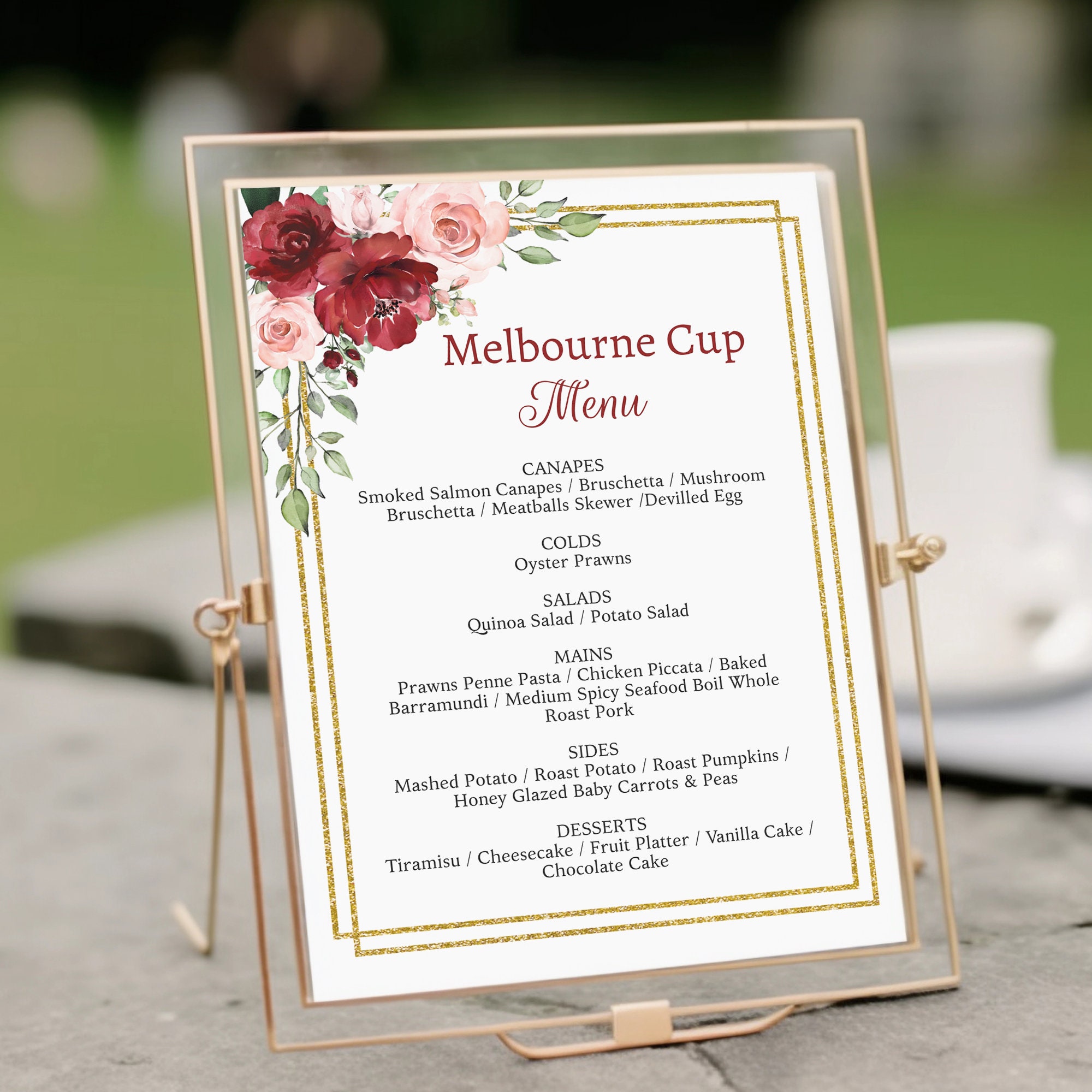 Editable Melbourne Cup Menu Template Red and Pink Floral Menu - Etsy