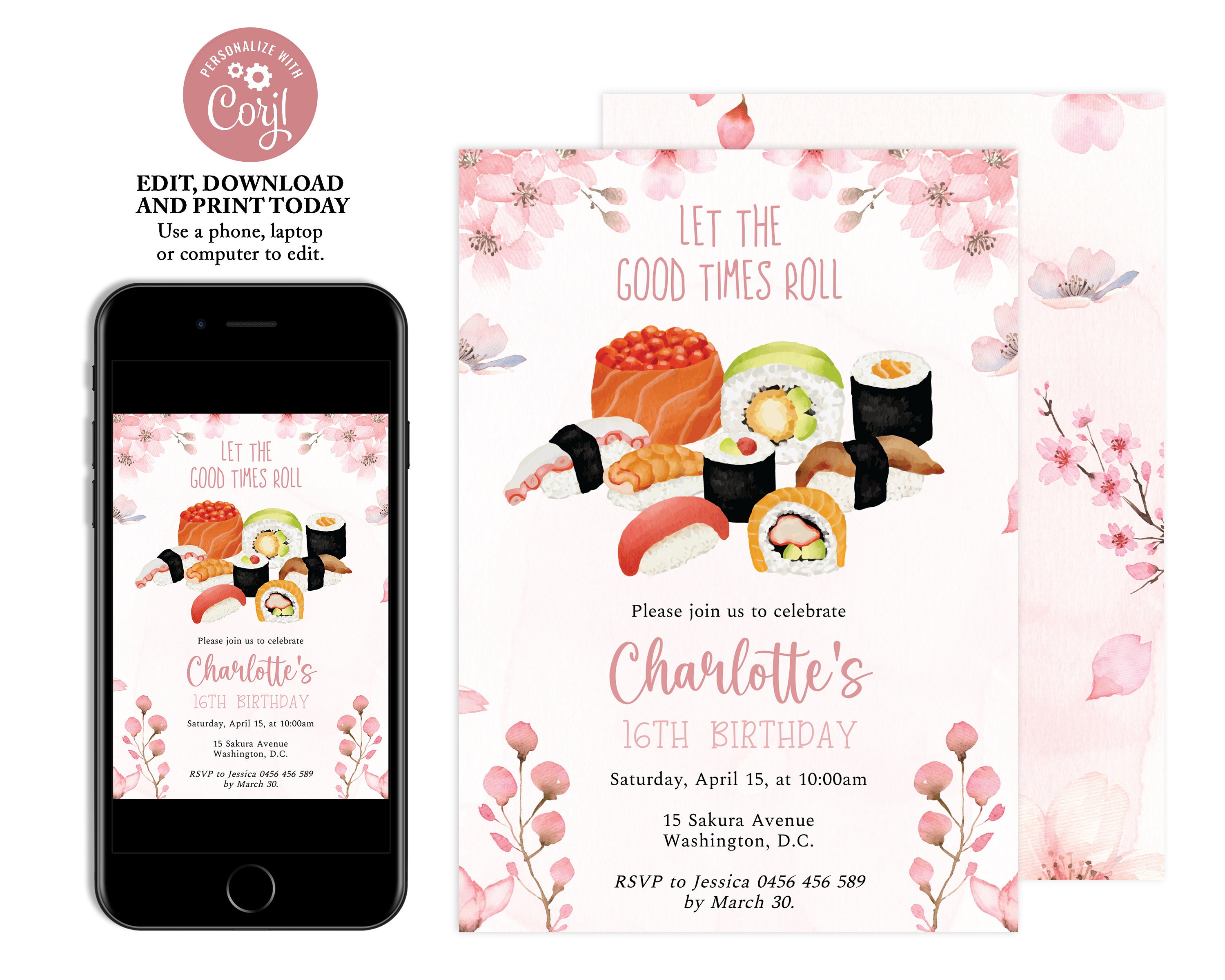 Sushi Birthday Invitation, Let the Good Times Roll Dinner Party ...