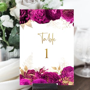 Hot Pink and Gold Table Number Sign, Party Decor, Editable Table Number ...