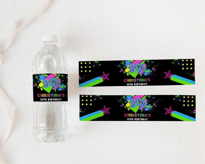 80s Water Bottle Label 80s Theme 80s Water Bottle Template - Etsy
