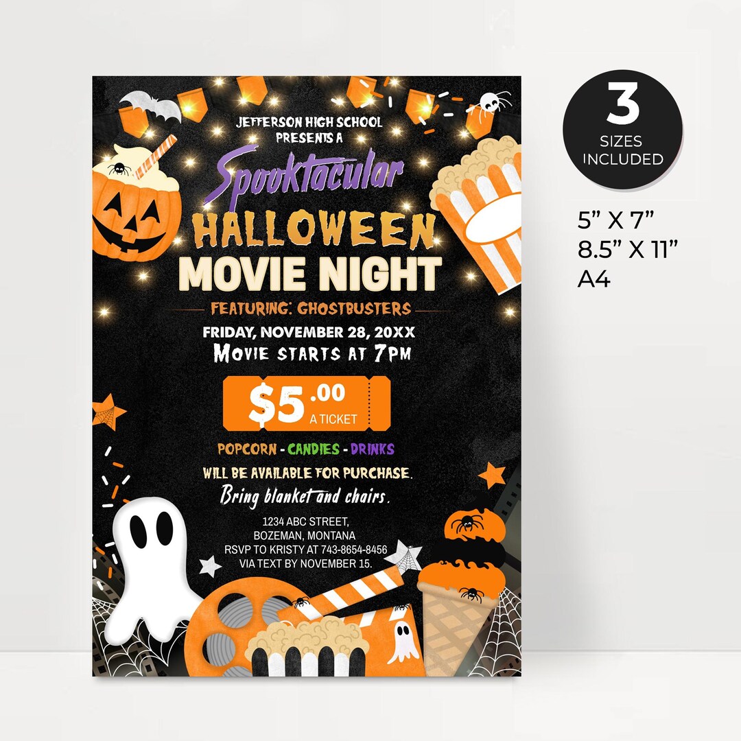 Editable Halloween Movie Night Flyer, Community Fundraiser Halloween ...