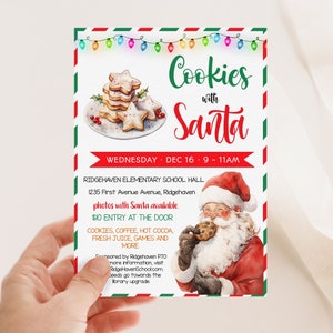 EDITABLE Cookies With Santa Flyer, Printable Santa Cookies Invitation ...