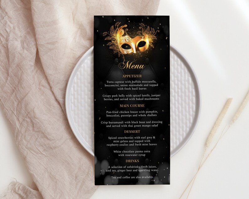 Black and Gold Masquerade Menu Template Masquerade Prom Menu - Etsy