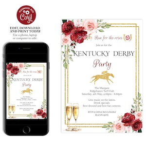 Kentucky Derby Day Invitation, Run for the Roses, Red and Pink Roses ...