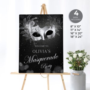 Silver Masquerade Party Welcome Sign, Masquerade Poster Sweet 16, Mardi ...