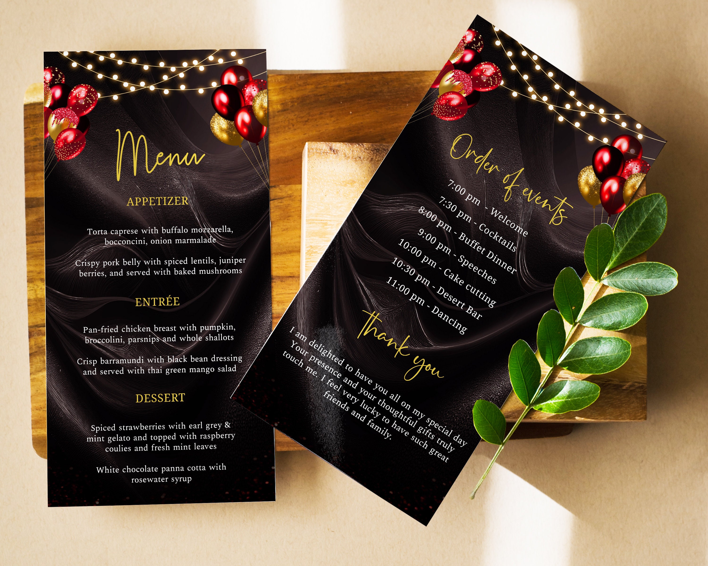 Red and Gold Balloons Birthday Program Birthday Program - Etsy