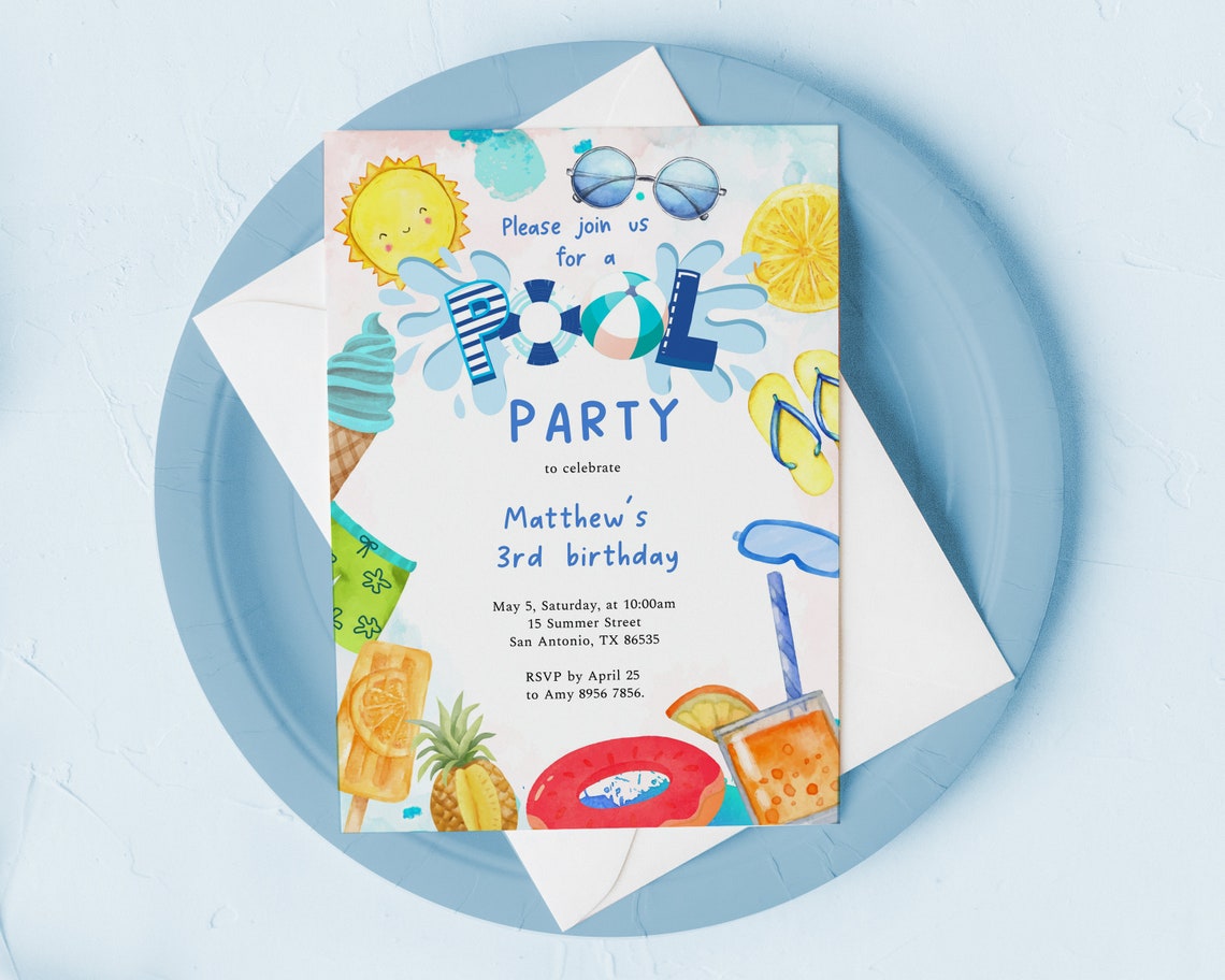 Boy Pool Party Invitation Editable Pool Birthday Party - Etsy
