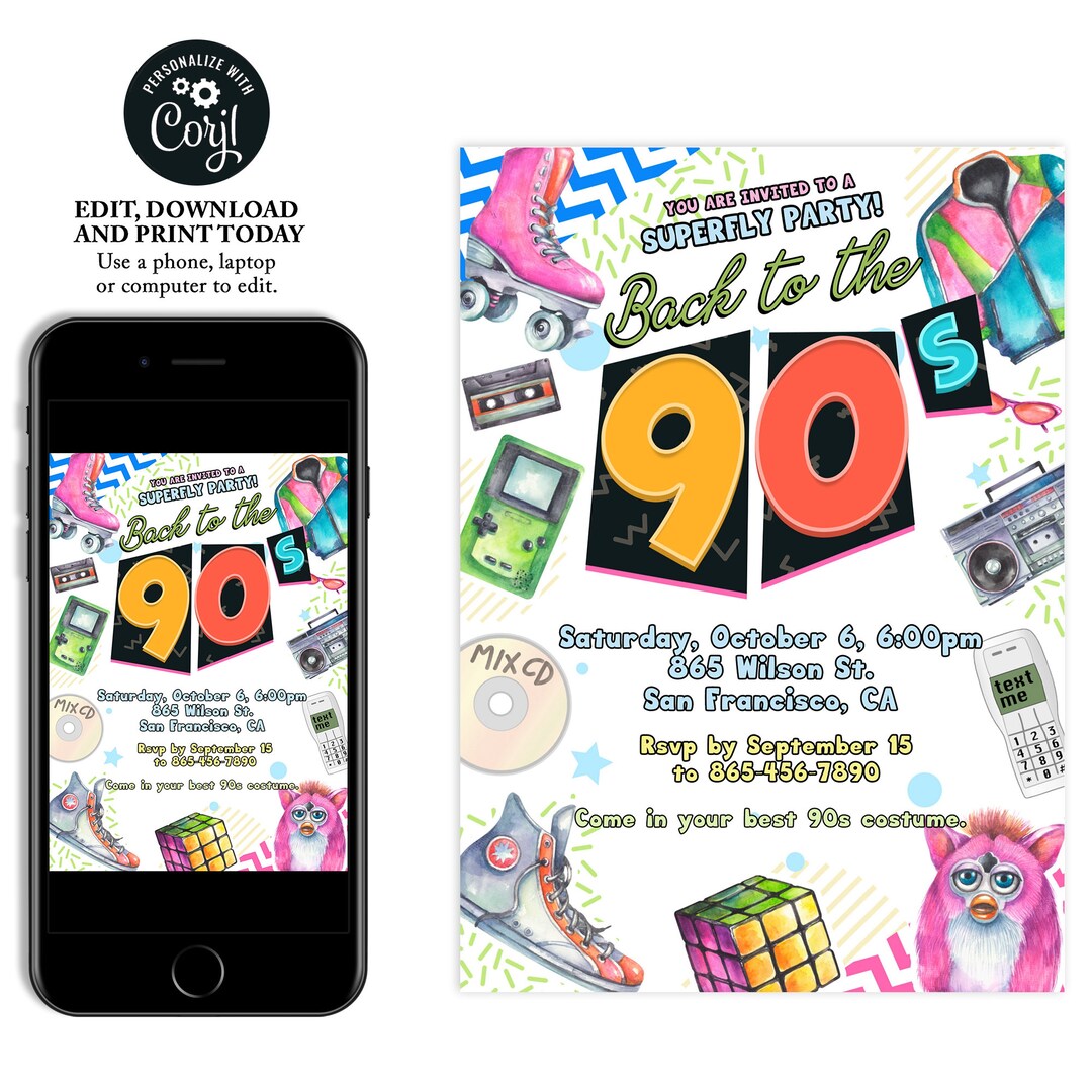 90s Birthday Invitation, 90s Theme Invitation, 90s Invitation, Back to ...