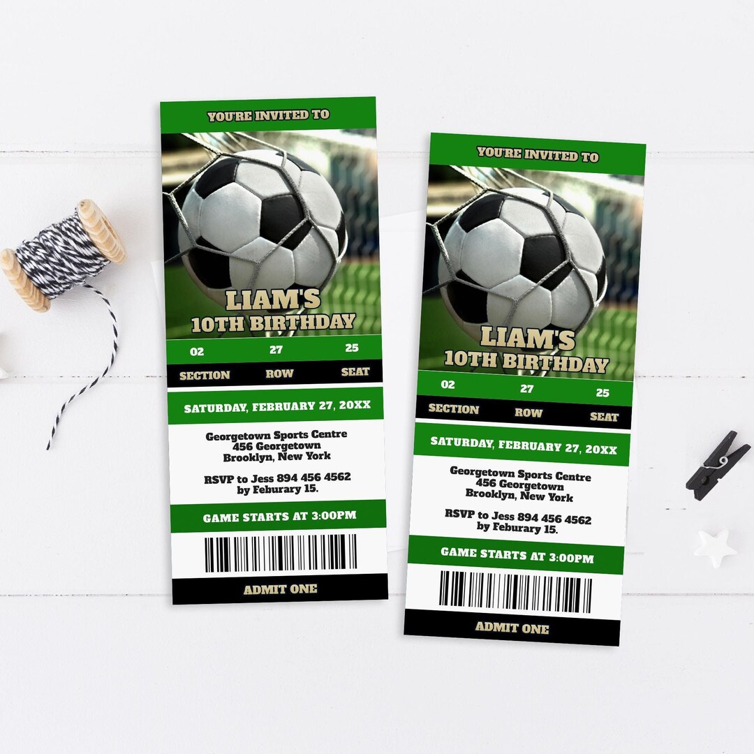 Soccer Birthday Ticket Invitation, Soccer Ticket Invite, Football ...