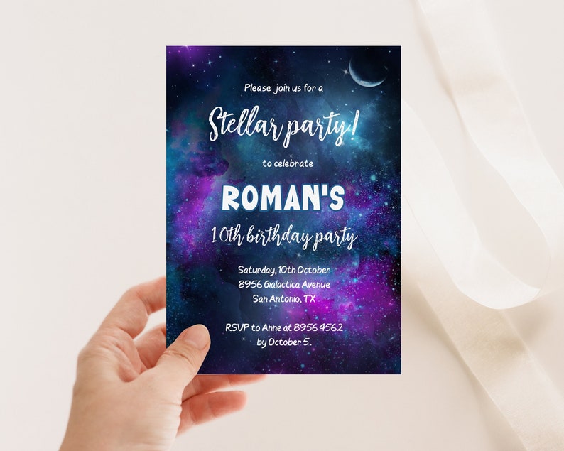 Galaxy Birthday Party Invitation, Space Party Invite, Cosmic Birthday ...