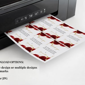 Red and Gold Floral Gift Tag, Printable Wedding Favor Tags, Bridal ...