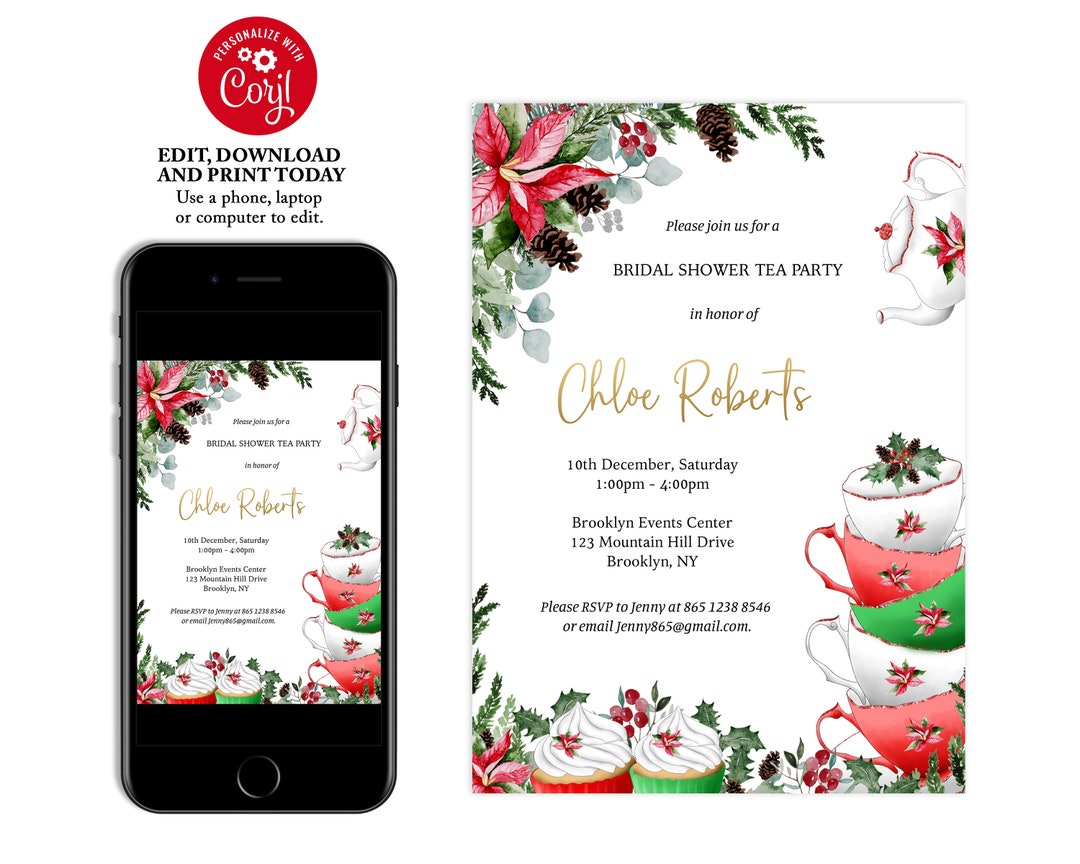 Christmas Tea Invitation, Winter Tea Party, Holiday Tea Party ...
